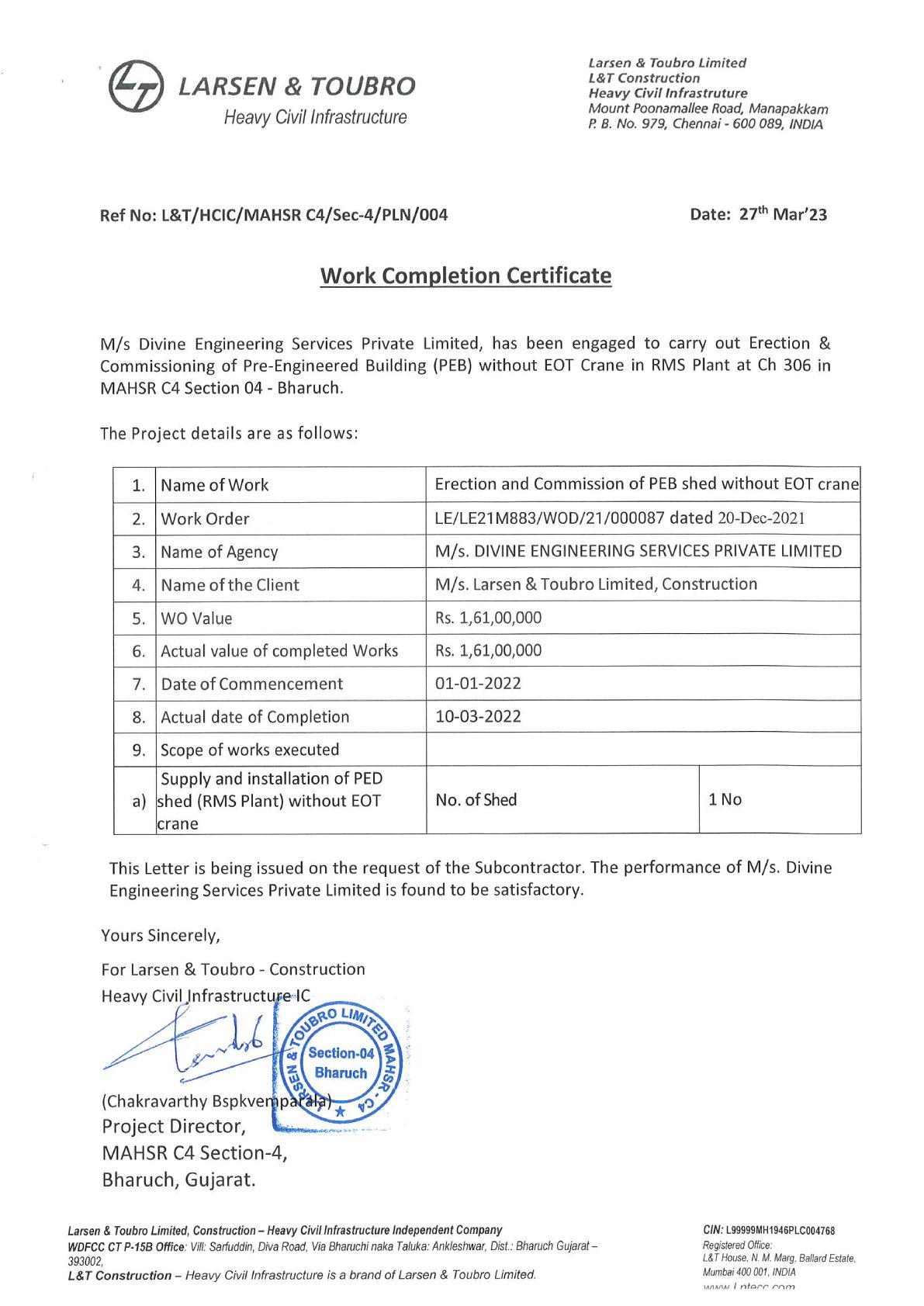 Endorsement - Divine Engineering Services Pvt Ltd